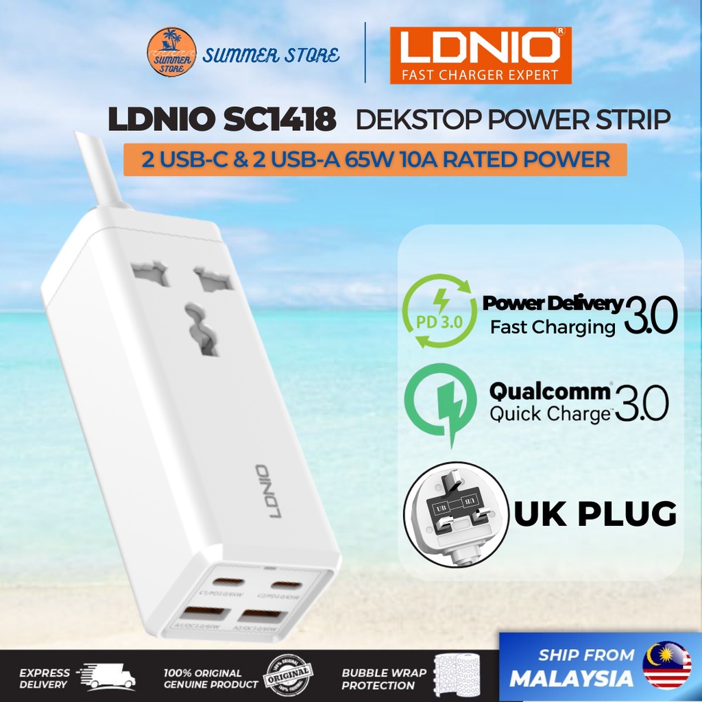 Ldnio Extension Cord Desktop Power Strip (65W/2m) SC1418 | Shopee Malaysia
