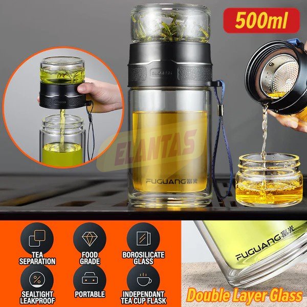 Elantas 500ml] 2IN1 Premium High Grade Glass Drinking Flask Tea ...