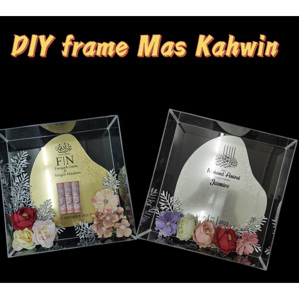 DIY FRAME HANTARAN MAS KAHWIN 3D /size9x9x2inch acrylic box(without ...