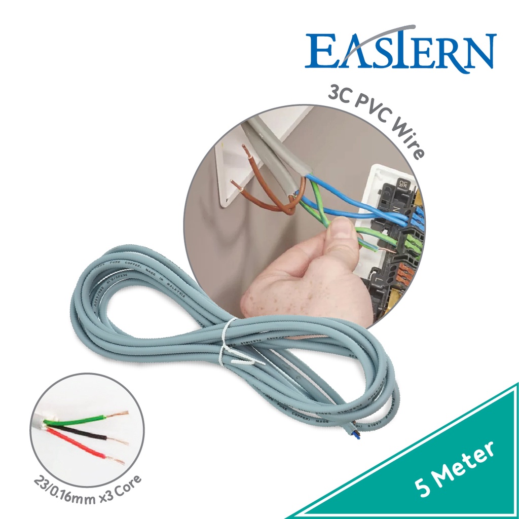 EASTERN 5/10 Meter 3C PVC/Twinflat Flexible Cable Pure Copper Wire ...