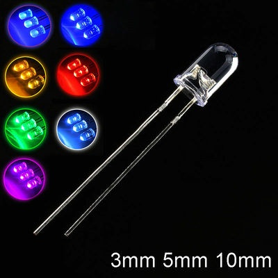 25/50pcs 3mm/5mm/8mm/10mm LED Red Yel Grn Blu Diffused Light Emitting ...