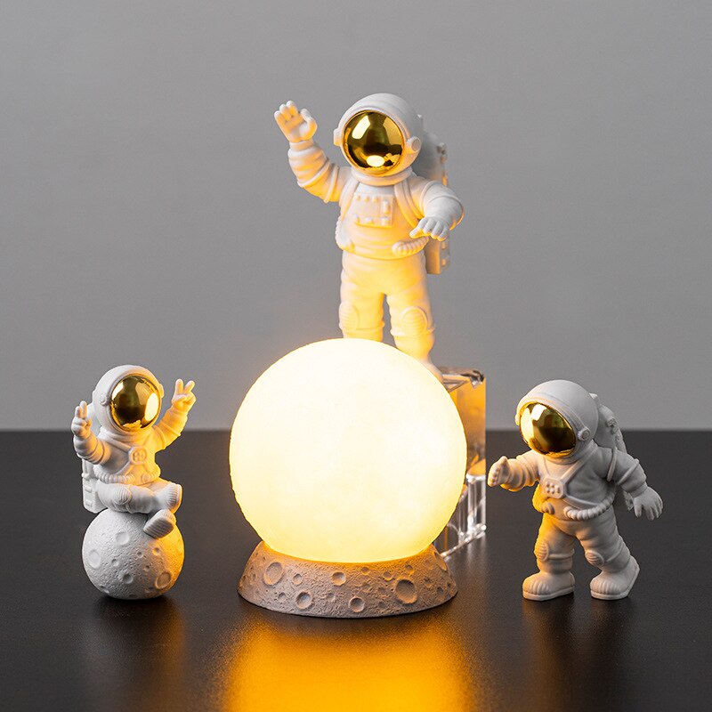 3Pcs Astronaut Action Figures Moon Light Home Decor Space Statue Model ...