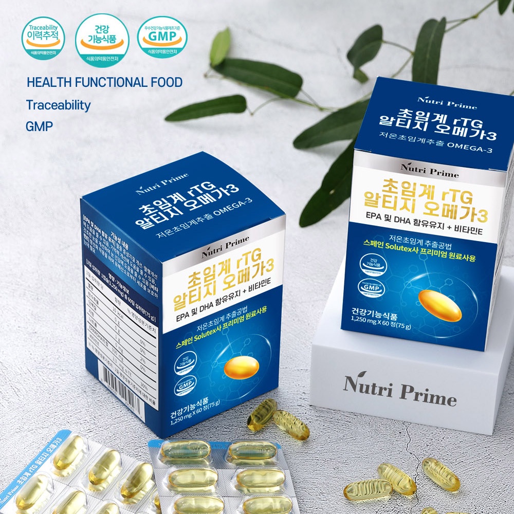 NutriPrime Supercritical rTG Altage Omega-3 1250mg 60 tablets 2 months Memory Blood circulation ...