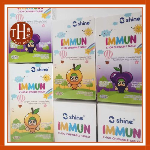Shine Immun C-100 Vitamin C Chewable Tablets Grape & Orange Flavour 1g ...