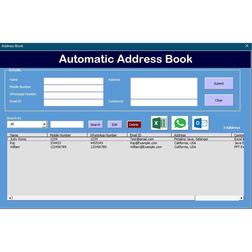 Automated Address Book Auto Whatapps | Emai | Export Excel Template ...