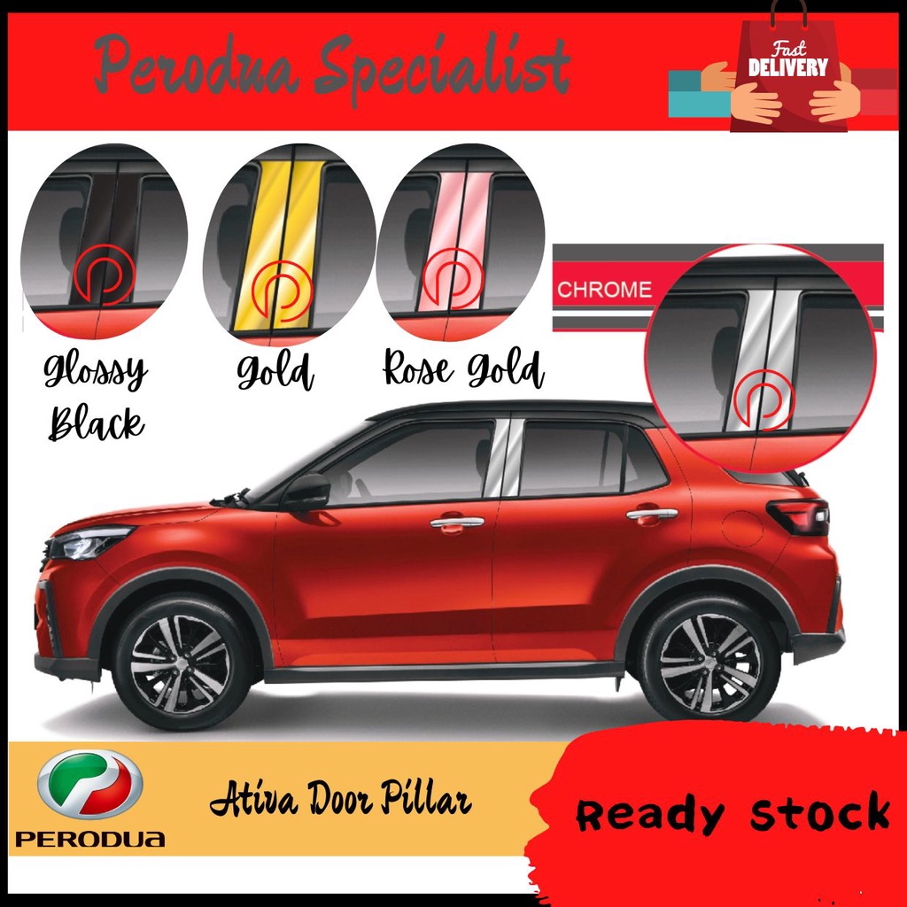 Perodua ATIVA Door Window Pillar 4PCS Chrome / Glossy Black / Gold ...