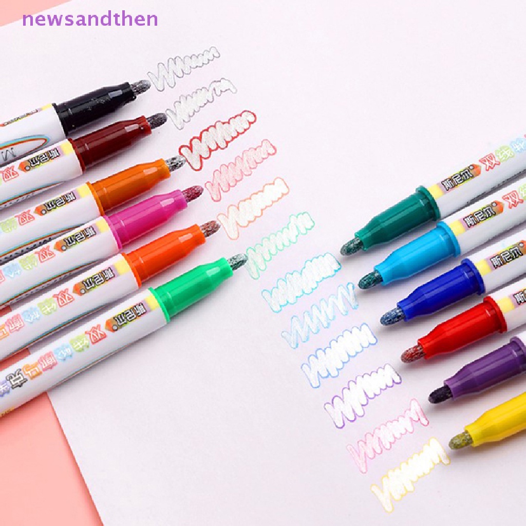 newsandthen 12 Colors Double Lines Contour Art Pens Markers Pen ...