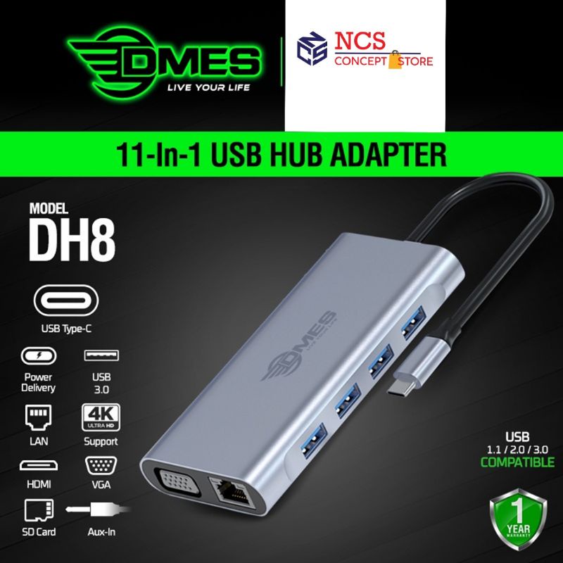 DMES DH8 Type-C 11 in 1 Multi Function USB Hub Adapter with Expansion ...