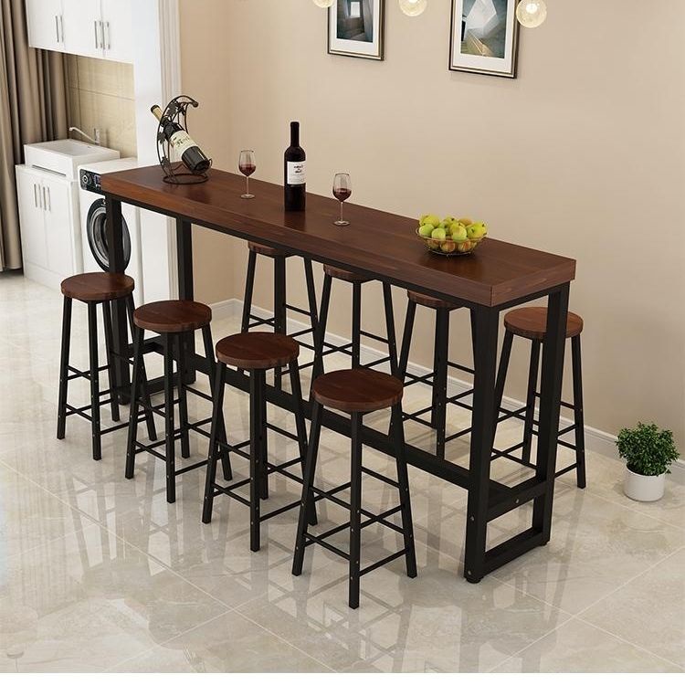 Wrought iron solid wood home bar table, long table against the wall, high bar table, coffee ...