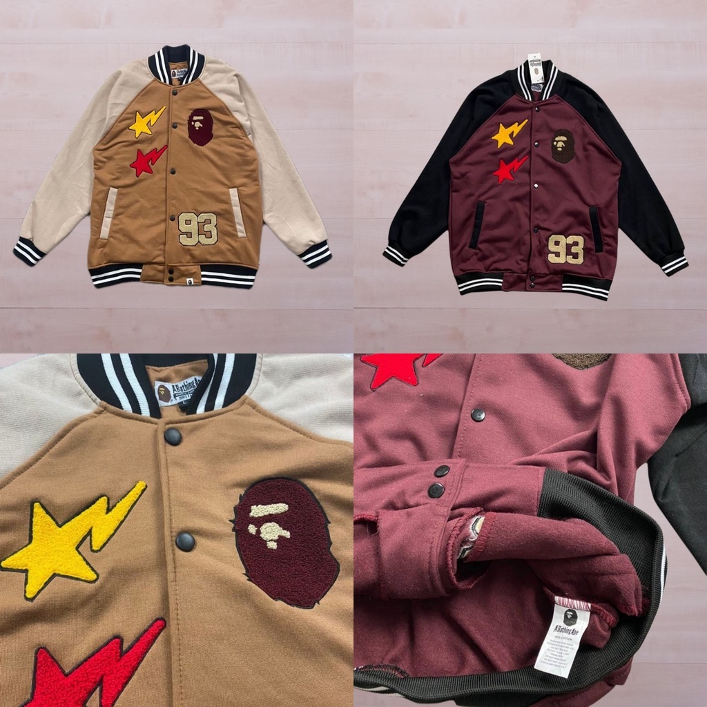 Bape A BATHING APE LOGO STAR CREAM HEAVYWEIGHT VARSITY Jacket | Shopee ...