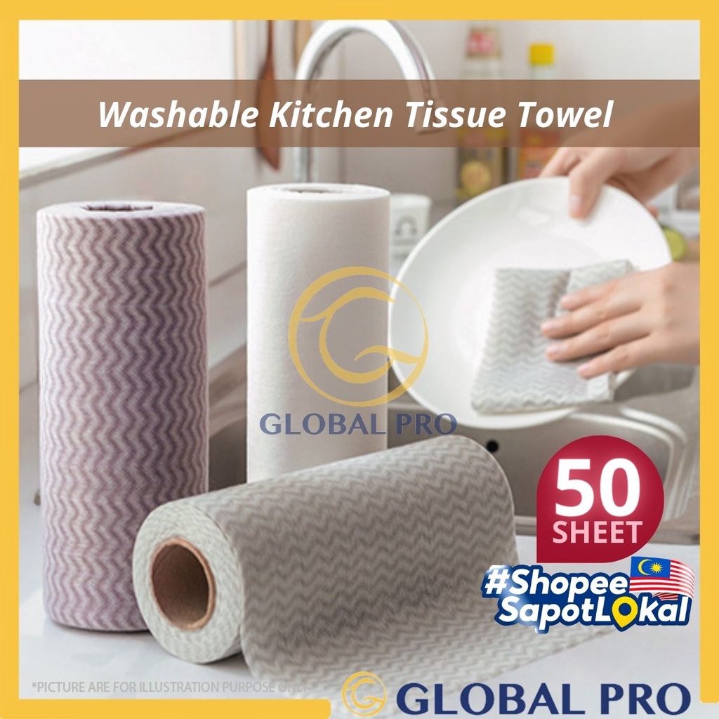 [ 50PCS/ROLL ] Washable Kitchen Tissue Dapur Tools Disposable Cleaning ...