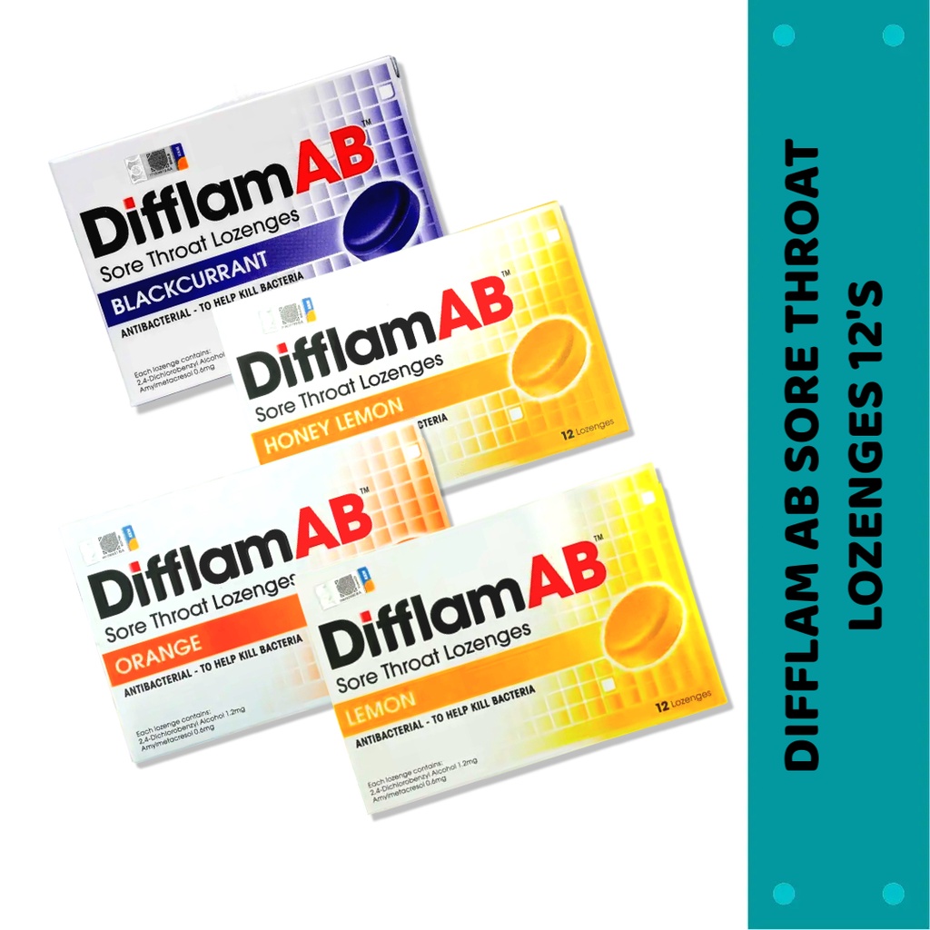 DIFFLAM AB SORE THROAT LOZENGES ANTIBACTERIAL BLACKCURRANT/HONEY LEMON ...