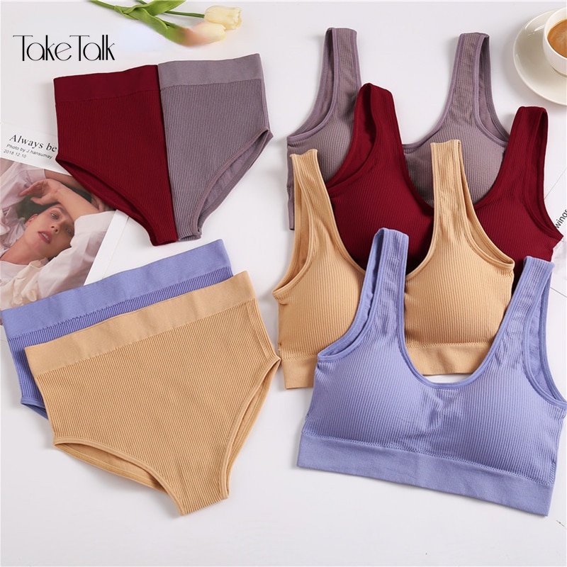 Take Talk Seamless Tops Set High Waist Panties Women Wireless Underwear ...