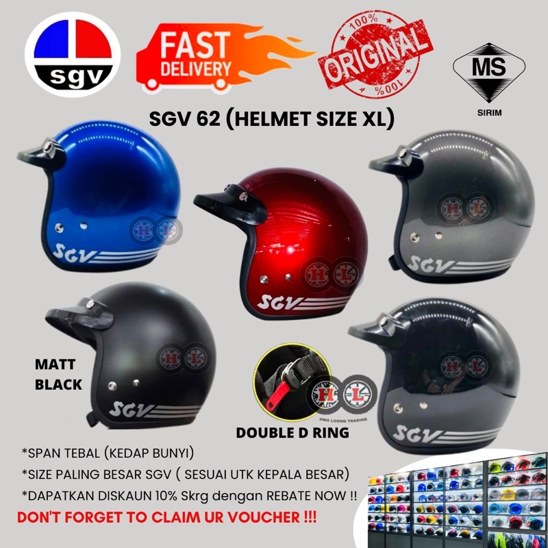 SGV HELMET SGV 62 SPECIAL SIZE XL(3 button)Topi Keledar SGV Helmet ...