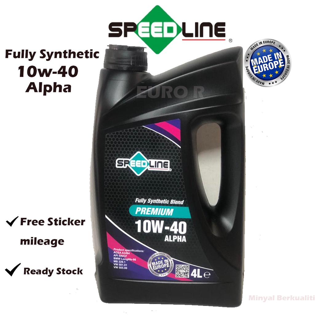 SPEEDLINE FULLY SYNTHETIC ALPHA PREMIUM 10W40 ENGINE OIL - 4L | Shopee ...