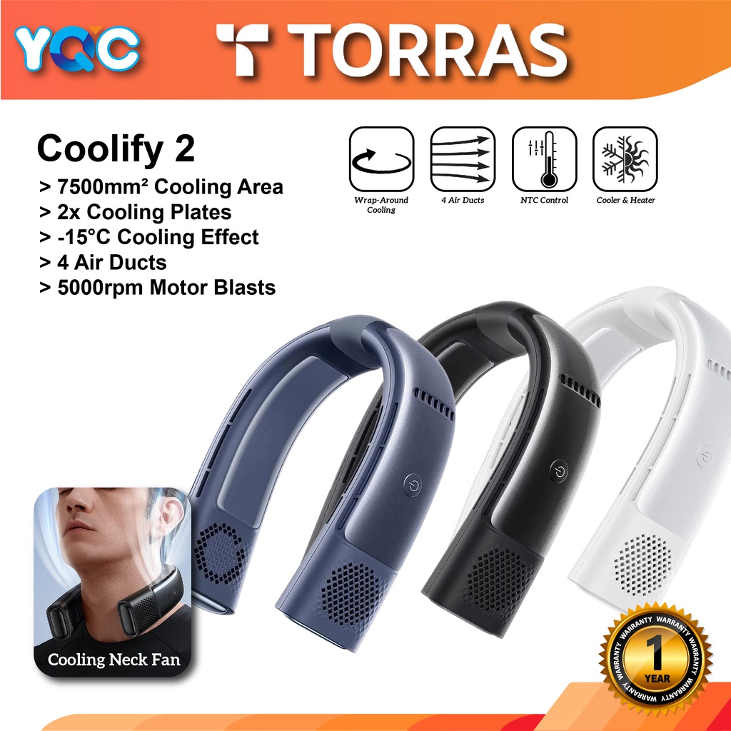 TORRAS Coolify 2 - Wearable Air Conditioner Portable 9 Modes Bladeless Fan Cool Wind USB-C ...