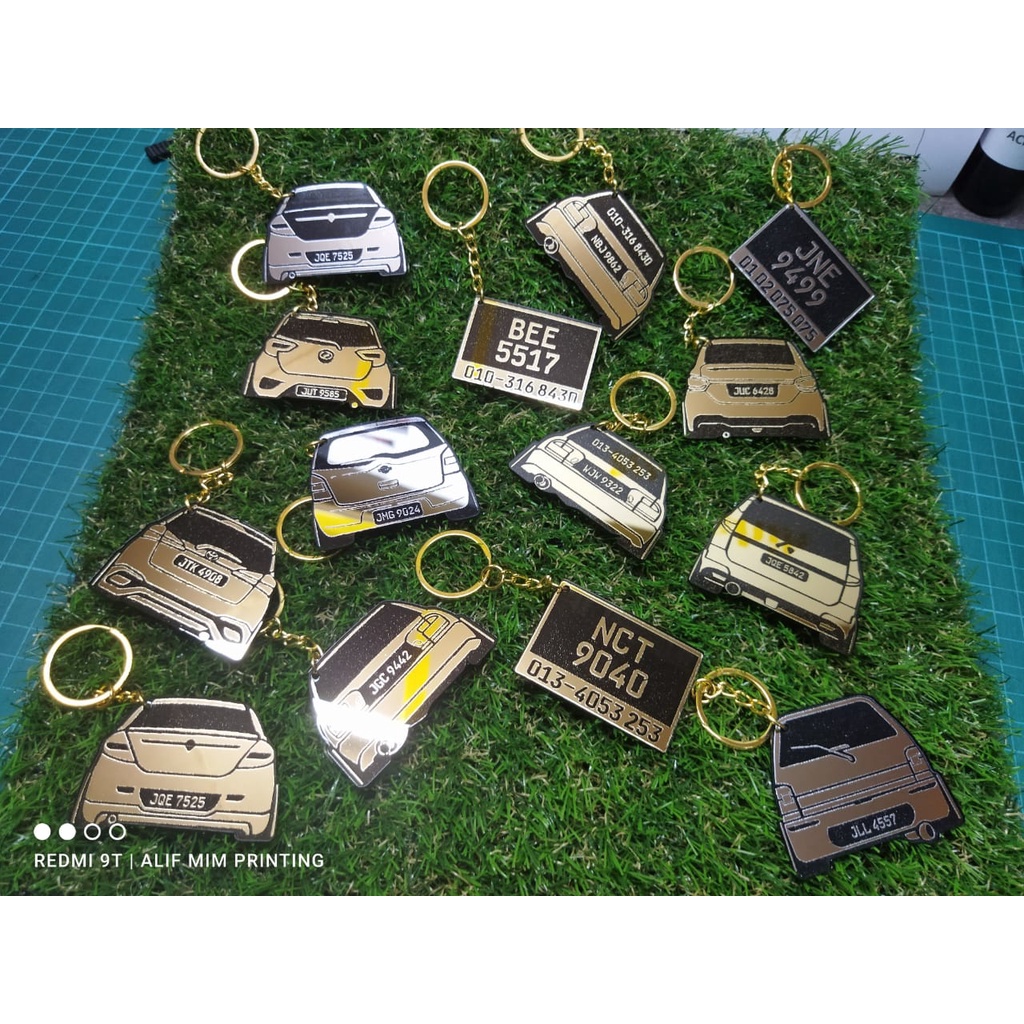 💥HOT ITEM💥Keychain Kereta Motor Nombor Plate Mirror Gold Mirror silver ...