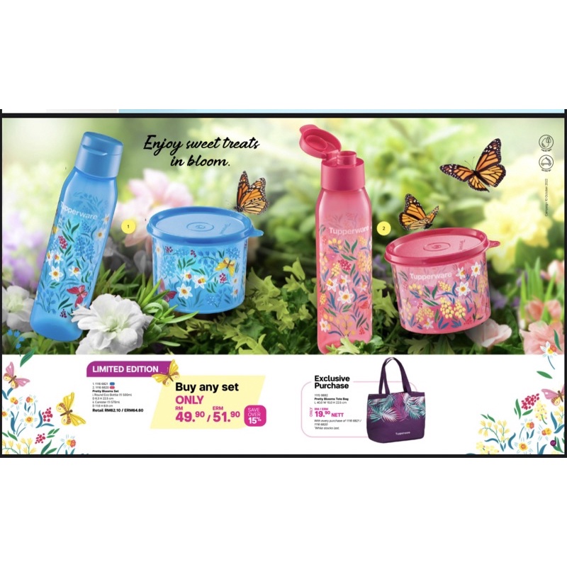 Tupperware Pretty Blooms Set (1p Eco Botol 500ml & 1p Canister 570ml) | Shopee Malaysia