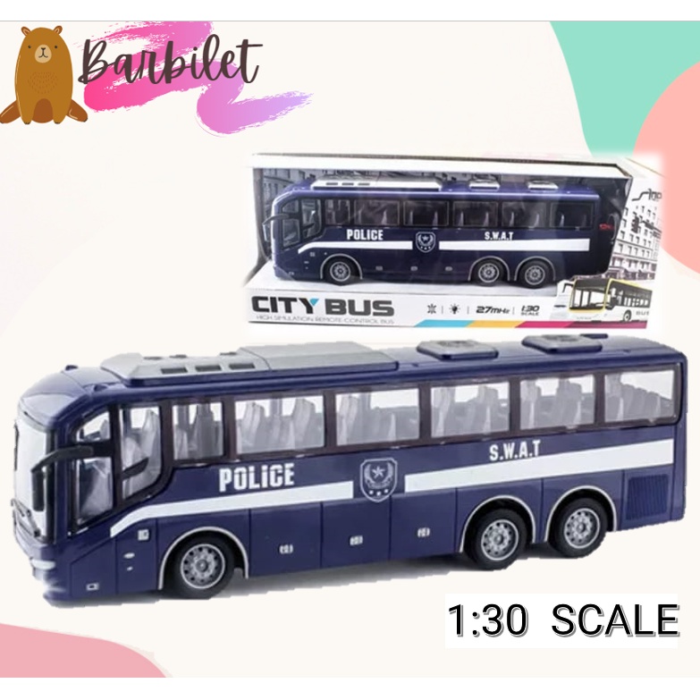 High Simulation Remote Control Police Bus 1:30 Scale Mainan Bus Remote ...