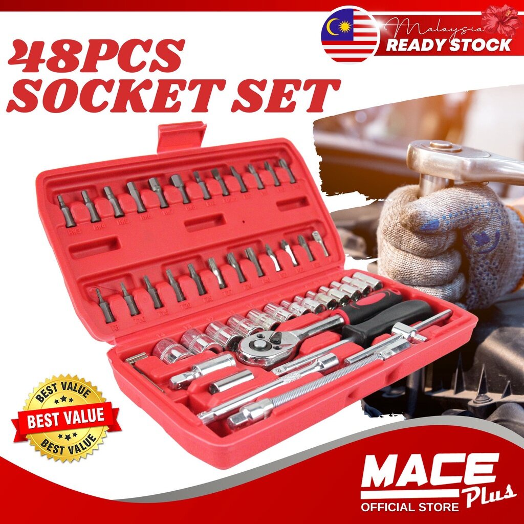 48pcs 1/4 Inch Socket Set Hand Tool Ratchet Set Tool Kit Hand Repair ...
