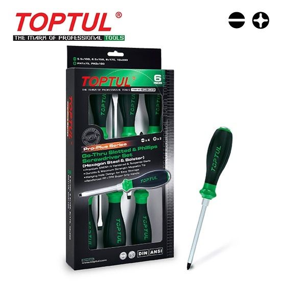 TOPTUL 6PCS Pro-Plus Series Go-Thru Slotted & Phillips Screwdriver Set ...