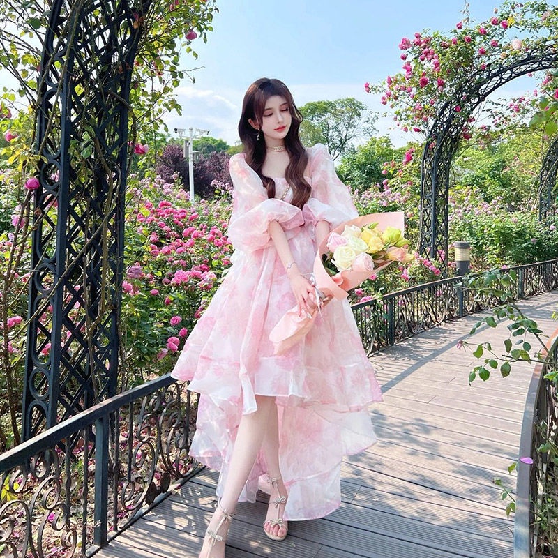 Summer Floral High Quality Fairy Pink Dress Formal Long Dress Gown HOT ...