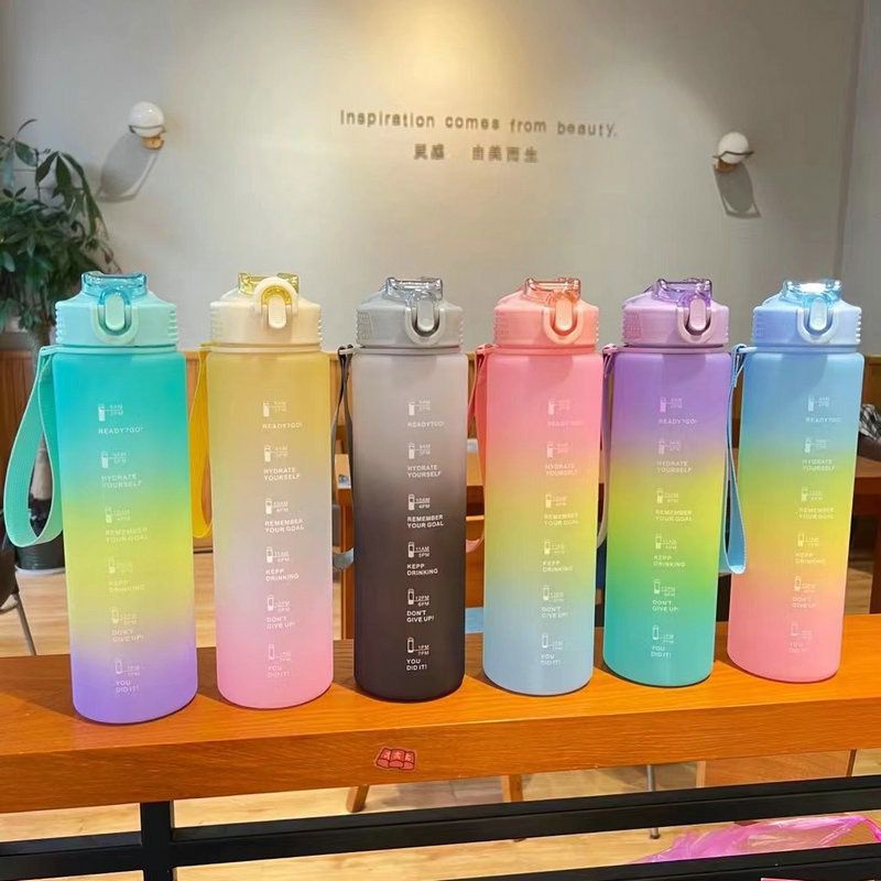 SN_ 1000ML Gradient Color Frosted Water Bottle Botol Air Travel ...