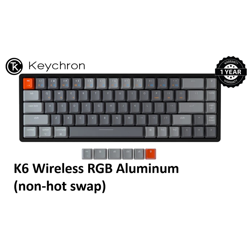 Keychron K6 Wireless RGB Aluminum Non Hot-swap Mechanical Keyboard (65% ...