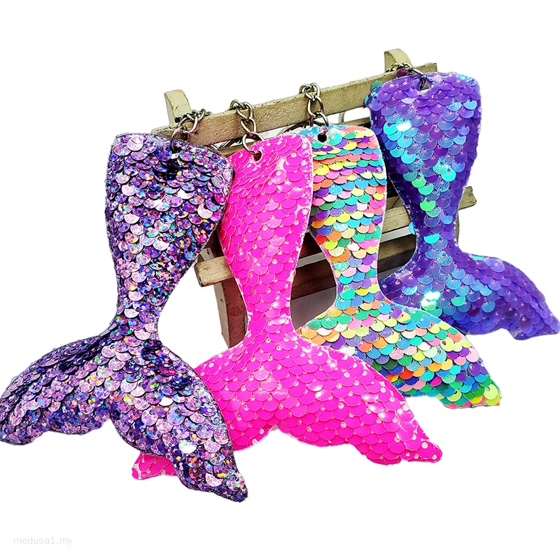 Sequin Mermaid Tail Keychain Reflective Key Chain Fashion Accessories ...