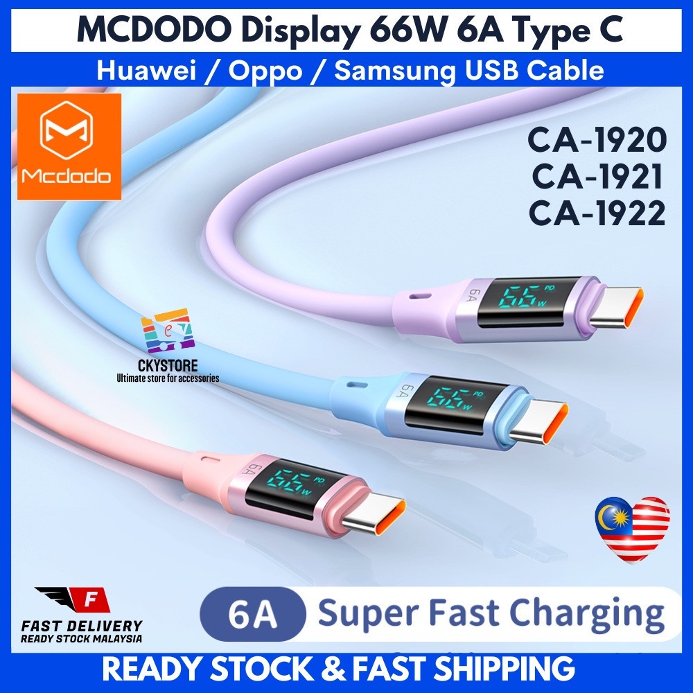 MCDODO CA-192 1.2M Display Air Soft 66W 6A Type C Silicone Data Cable | Shopee Malaysia