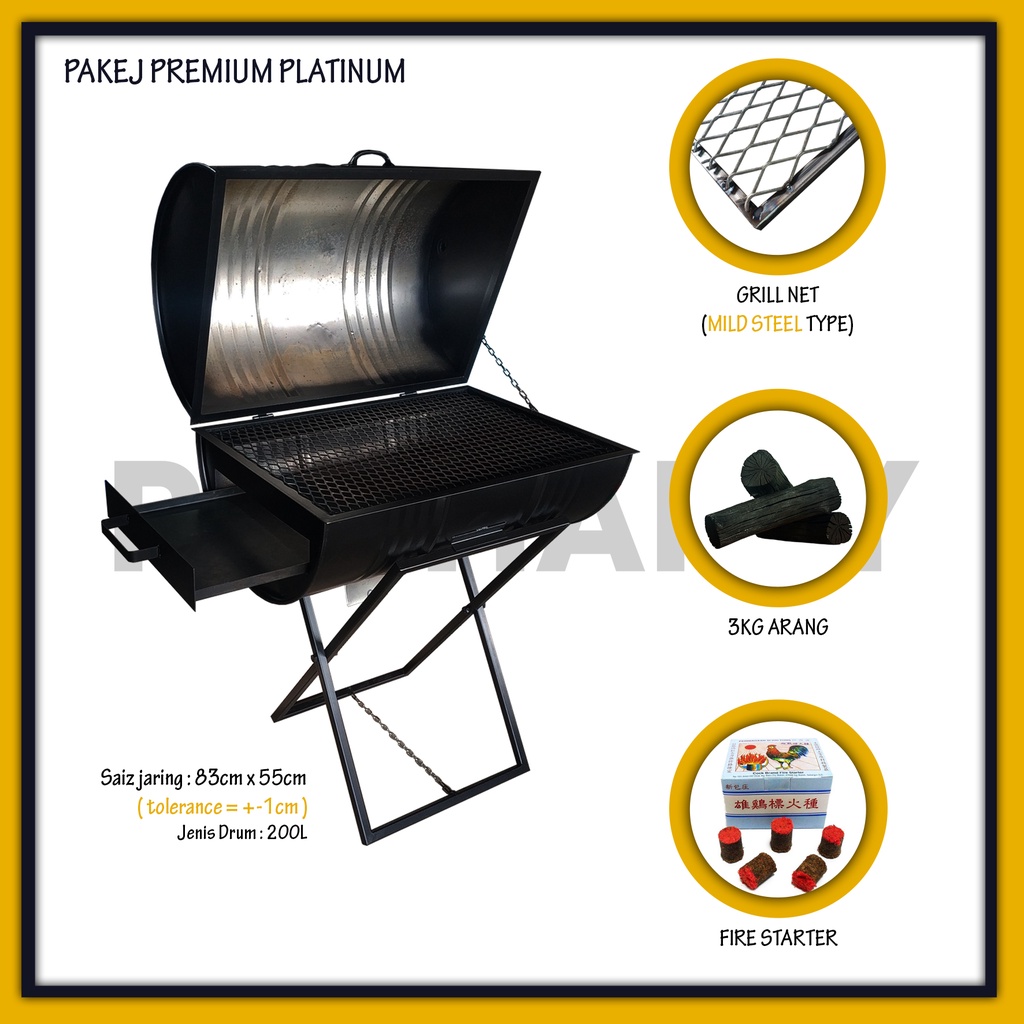 BBQ Grill Outdoor Drum Set Tong Drum 200L BBQ Set Complete With Sliding Charcoal Tray And Grill ...