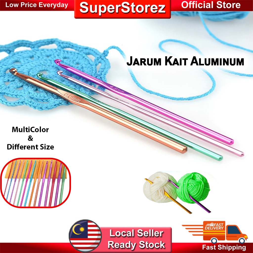 AXN Jarum Kait Aluminum (2.0-10.0mm)/Aluminum Crochet Hook (2.0mm-10 ...