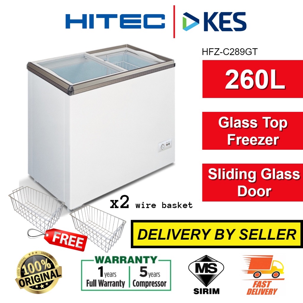 HITEC Glass Top Freezer 260L HFZ-C289GT Sliding Glass Door Ice Cream ...