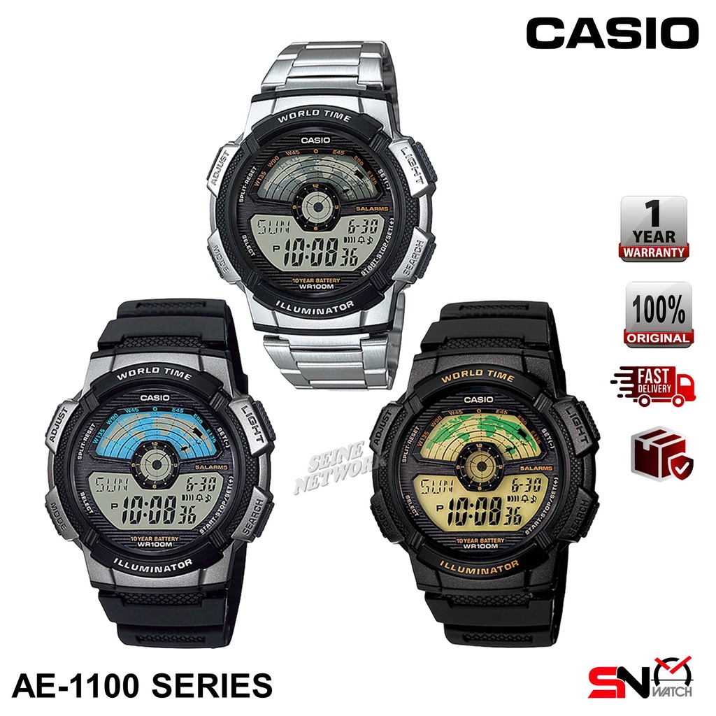 Casio AE-1100W AE-1100WD 10 Year Battery Lfie Digital Resin Band Men Sports Watch Jam Tangan ...
