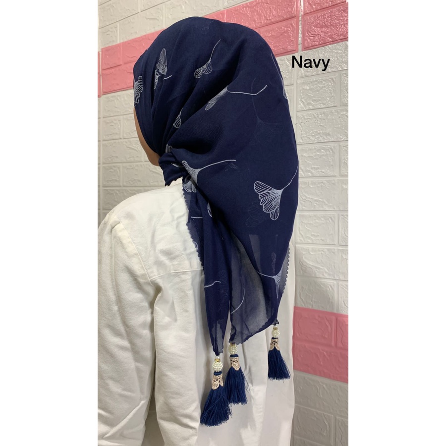 Azura_square hijab with fan flower motif with three elegant pearl ...