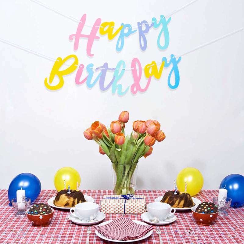 INS Macaroon Script Happy Birthday Banner Baby Shower Pink Yellow Blue ...
