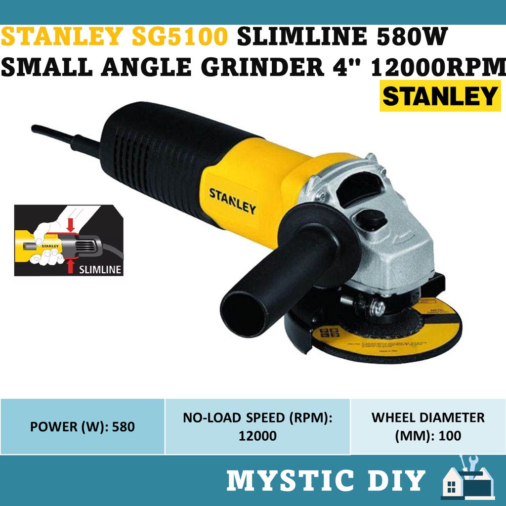 STANLEY SG5100 SLIMLINE 620W SMALL ANGLE GRINDER 4" 12000RPM | Shopee ...