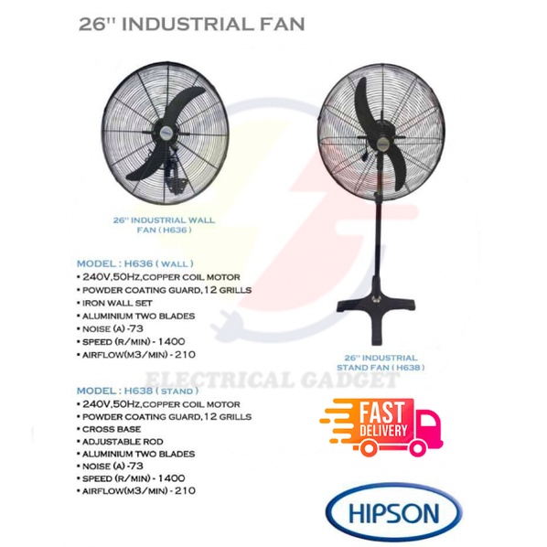 HIPSON 26" INDUSTRIAL STAND FAN & INDUSTRY WALL FAN -100% COPPER COIL ...