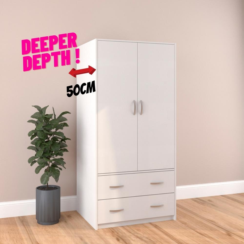 FACILE Deeper Depth 2 Door 2 Drawer Wardrobe Cabinet Almari wardrobe ...