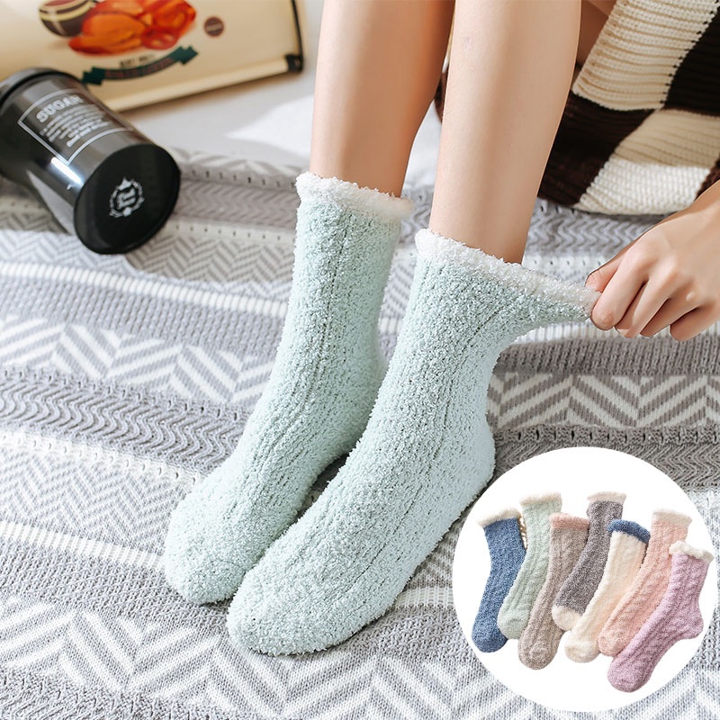 Mummy Flannel Socks Warm Sleep Stocking Coral Plush Sleep Socks ...
