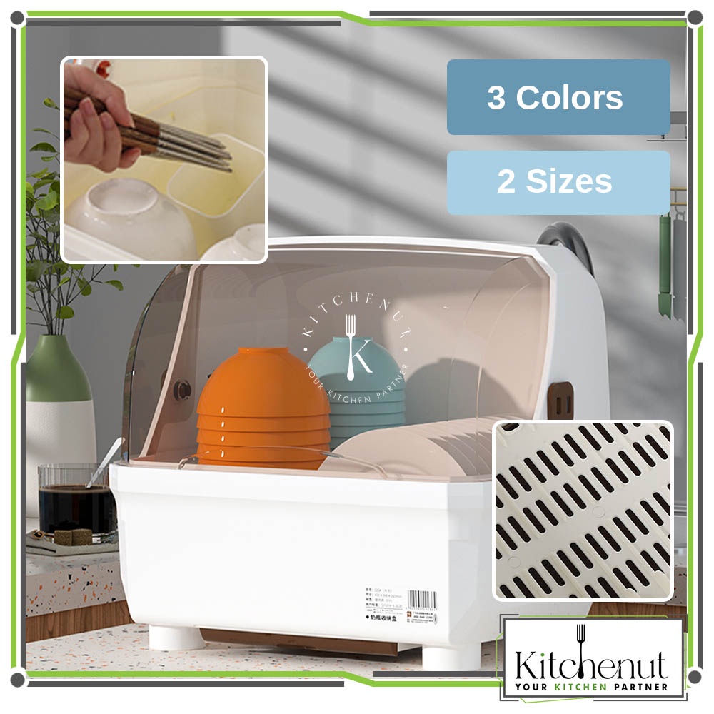 Kitchenut Kitchen Dish Rack Storage Box With Cover Dish Drainer Rack ...