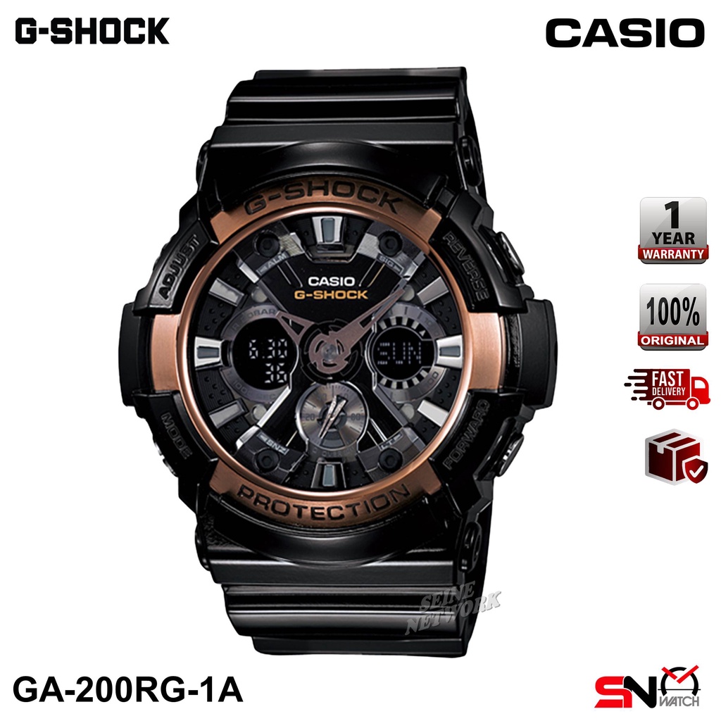 Casio G-Shock GA-200RG Rose Gold x Black Analog Digital Resin Band Men Sports Watch Jam Tangan ...
