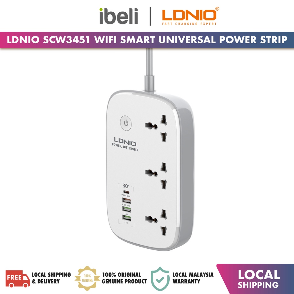LDNIO SCW3451 WiFi Smart Universal Power Strip/Extension Plug with 3 Universal AC Ports 1 PD + 1 ...
