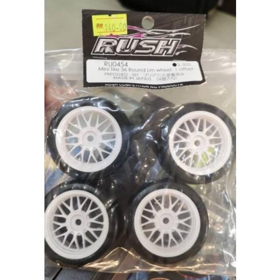 RUSH Mini Tire 36 Round LM Offset 1 Pre-Glued Wheel 4 pcs White For 1/ ...