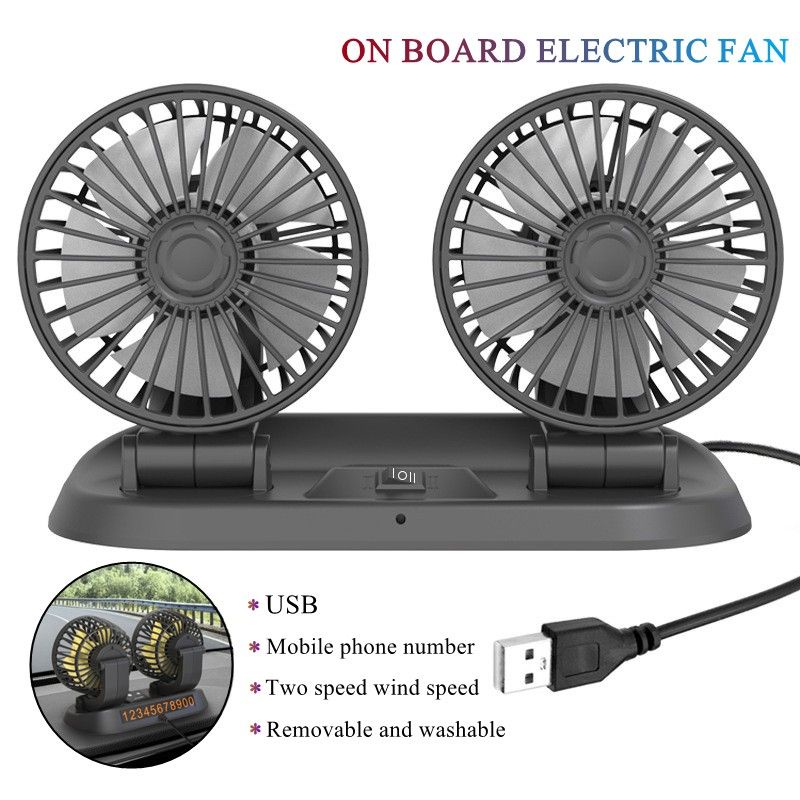 Car fan truck fan air conditioner 2-speed USB Fan double head rotary ...