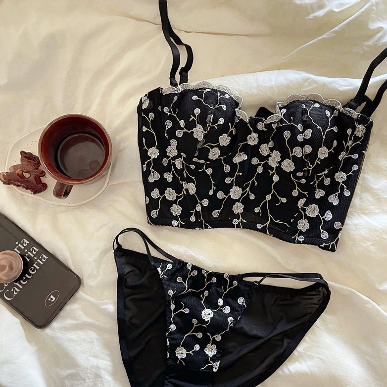 New Fashion Lace Bra Panties Sets Girls Women Sexy Underwear Lingerie Bow Underwire | Shopee ...