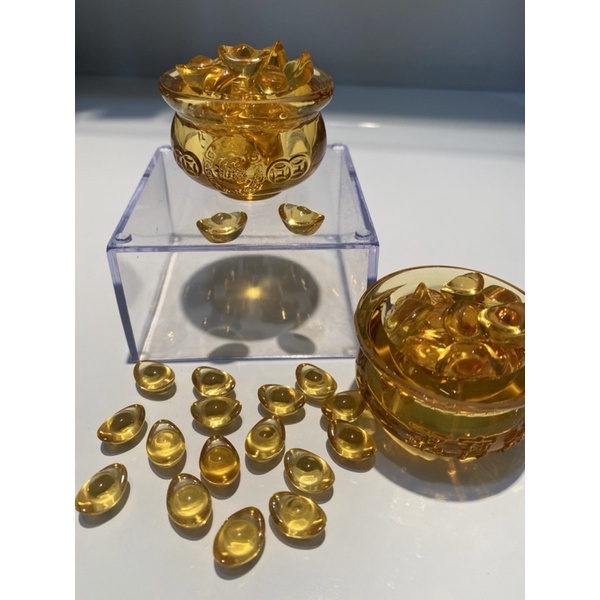 🔮Feng Shui Glaze Azure Stone Ingot Bowl and Ingot 琉璃聚宝盆 / Gold Ingots ...