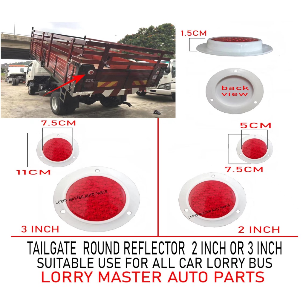 TAIL GATE ROUND REFLECTOR 2 INCH , 3INCH SUITABLE USE FOR ALL LORRY CAR ...