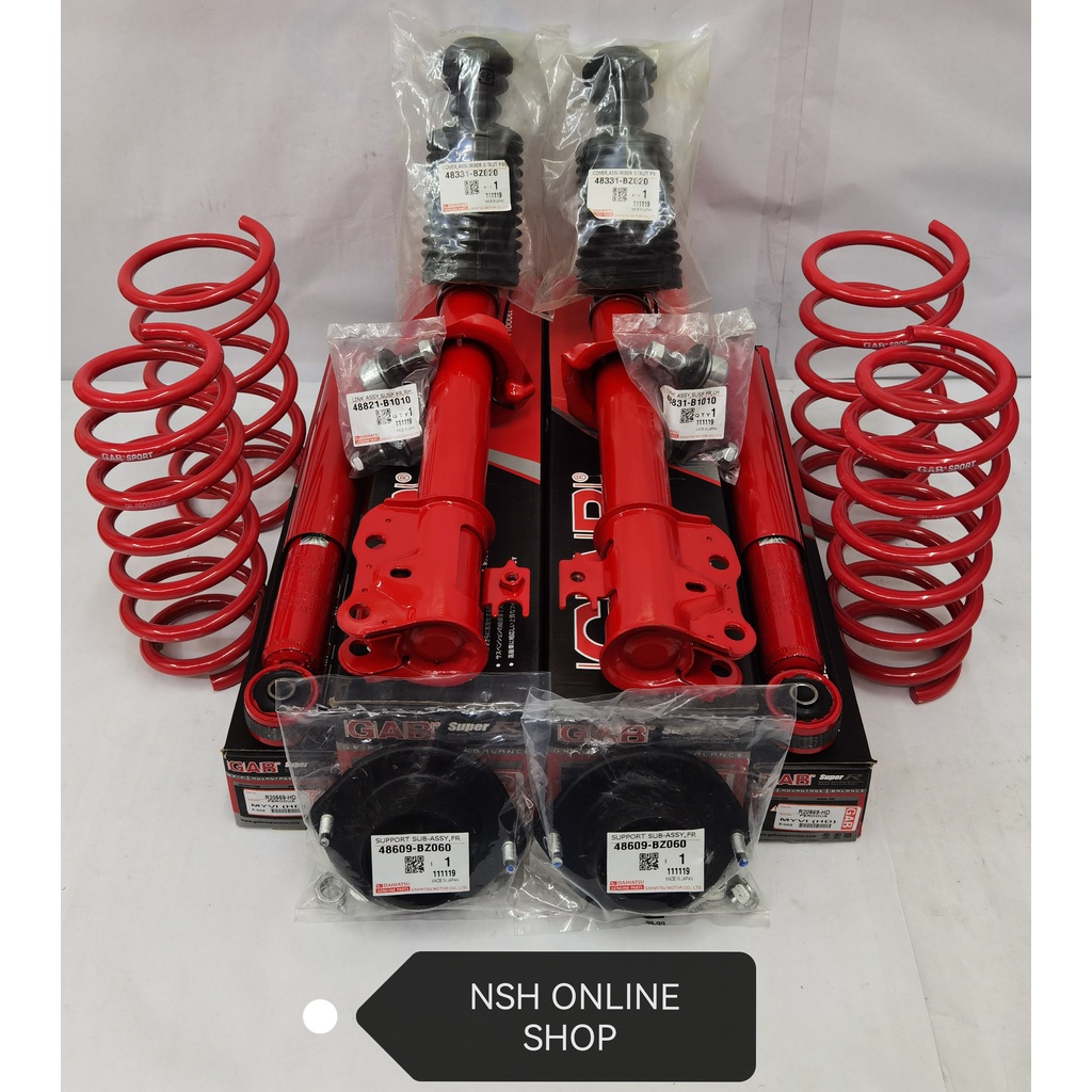GAB Super R Absorber Heavy Duty Front & Rear+Sport Spring+Abs Mtg (Alza ...