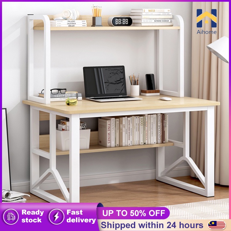 Computer Table with Book Shelf Meja Belajar Student Study Desk Writing ...